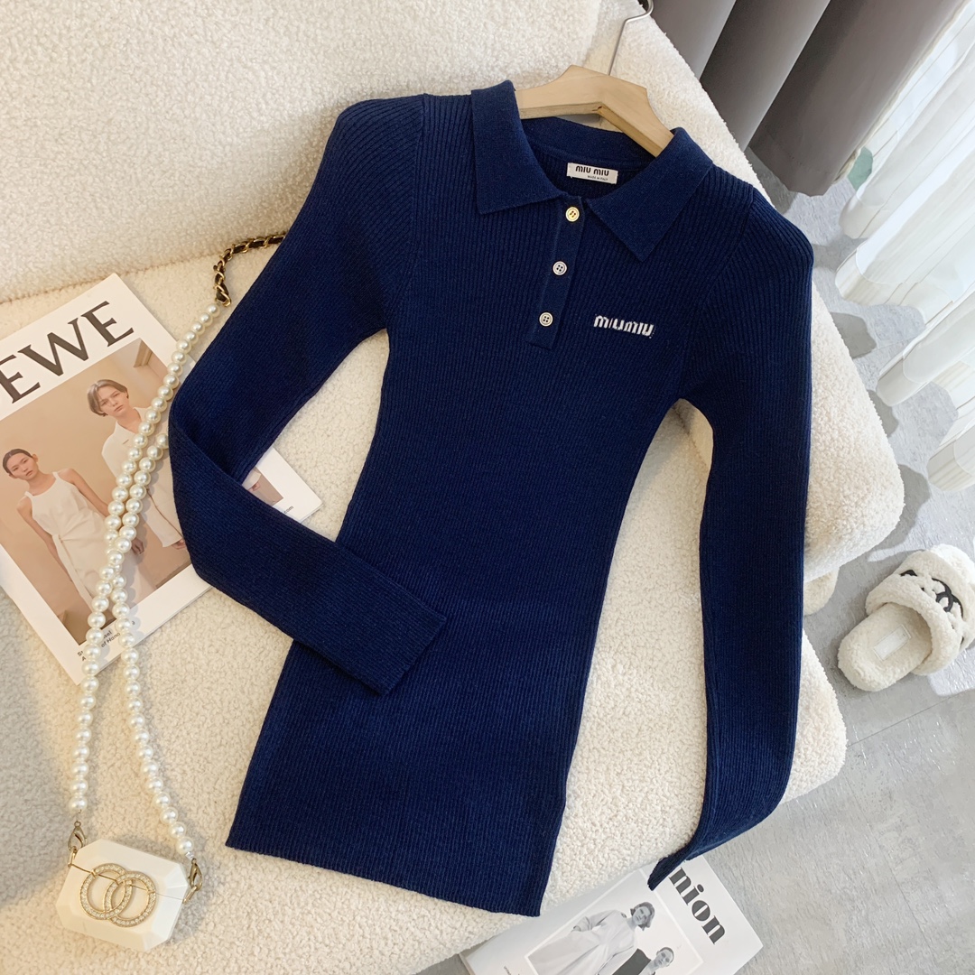 M*IU 2023 NEW LONG KNITTED POLO SHIRT - NAVY BLUE | Shopee Malaysia