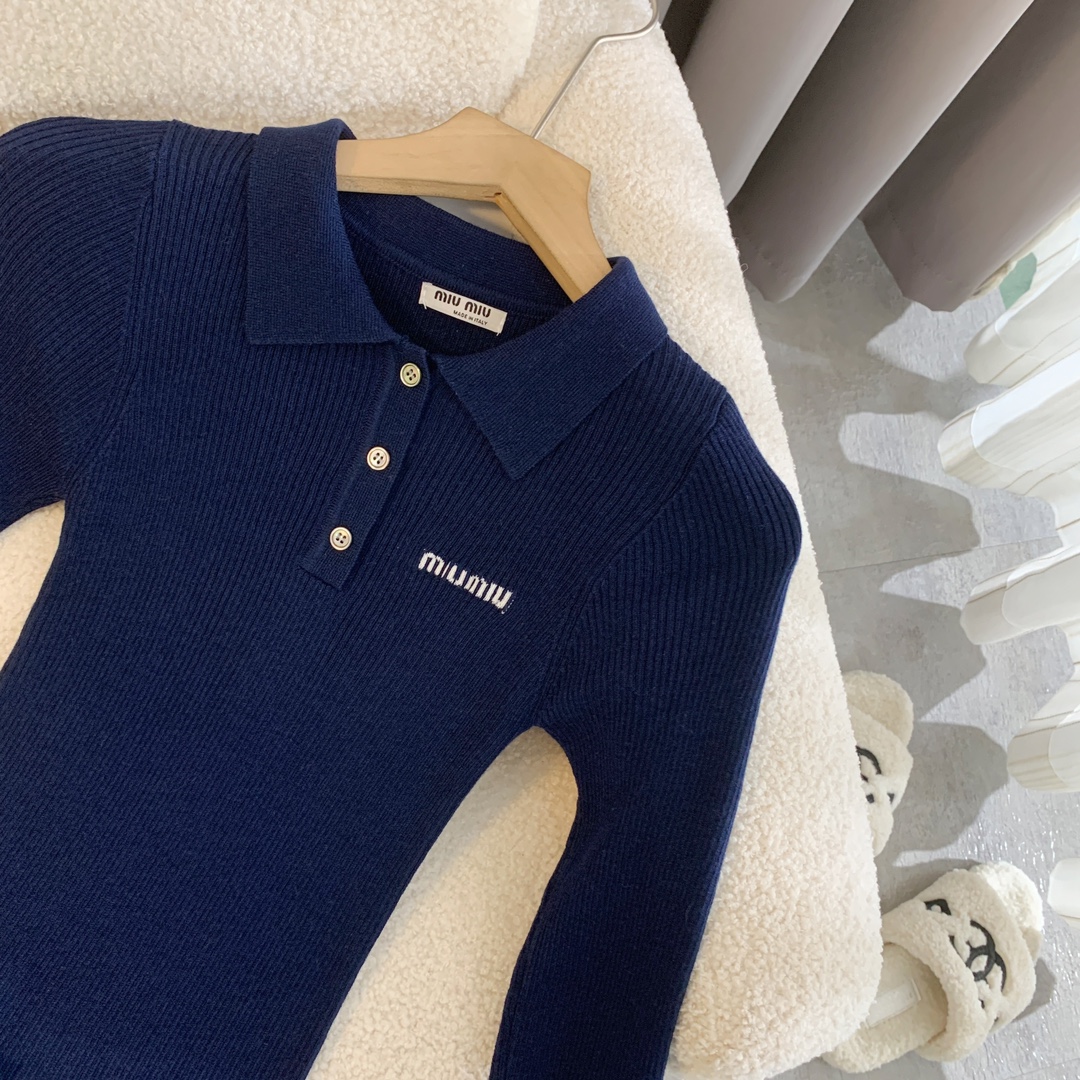 M*IU 2023 NEW LONG KNITTED POLO SHIRT - NAVY BLUE | Shopee Malaysia