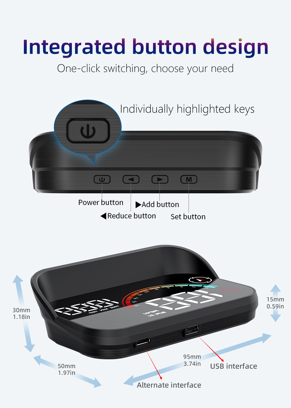 M22 Car mounted GPS head up display, universal OBD type speedometer ...