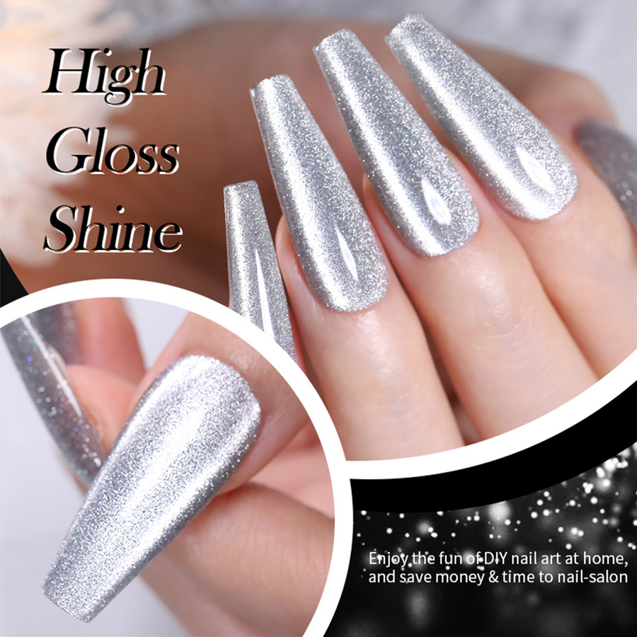 6Colors 8ml Reflective Glitter Cat Eye Gel Nail Polish Reflective, Sparkly, Soak Off UV LED ...