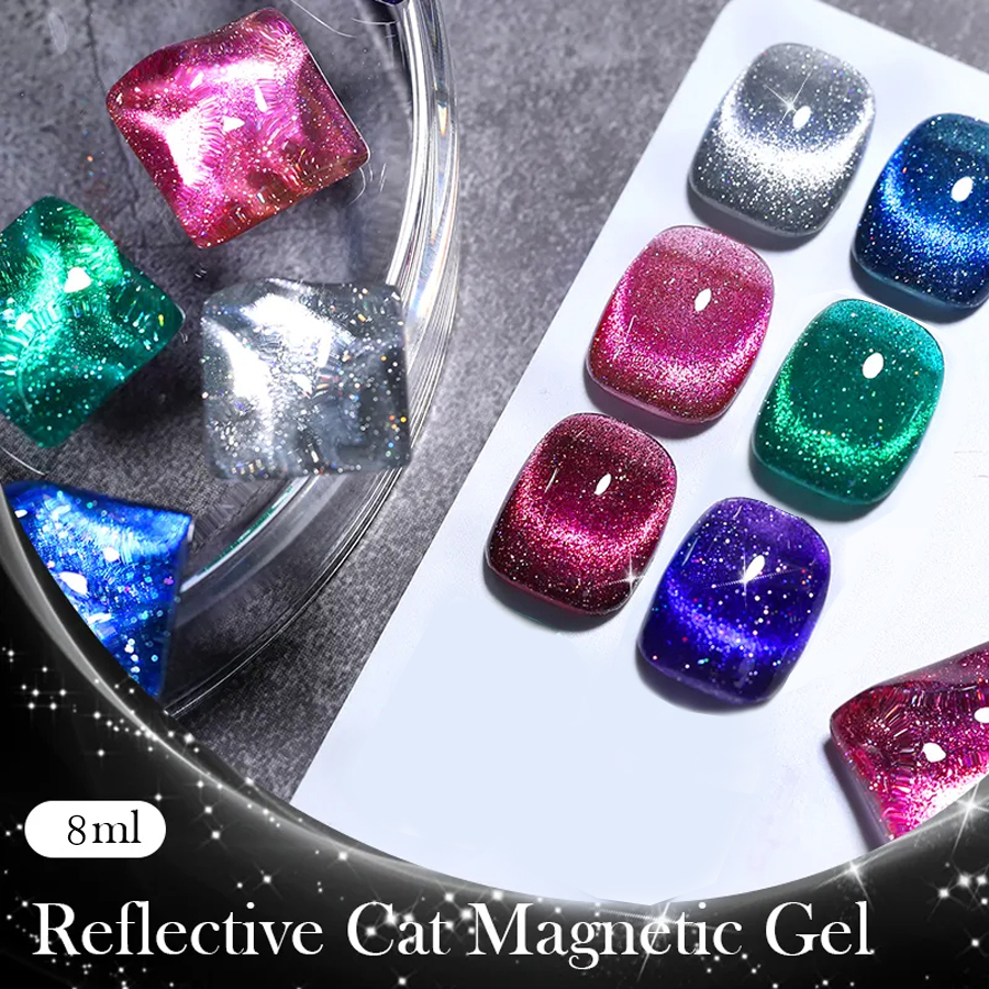 6Colors 8ml Reflective Glitter Cat Eye Gel Nail Polish With Magnetic Stick Reflective, Sparkly ...