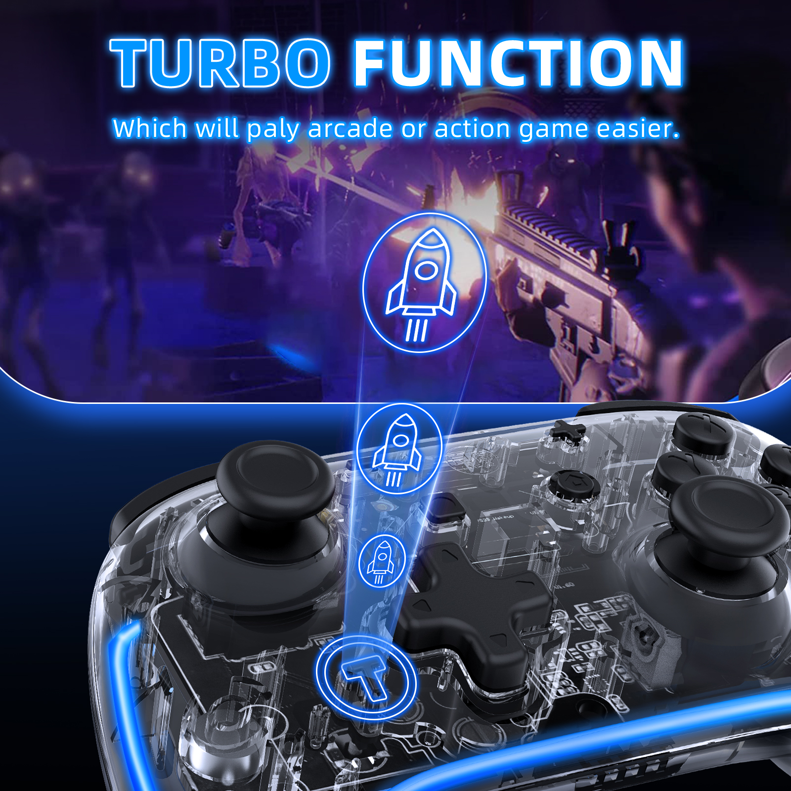 IINE Bluetooth Wireless Transparent Controller Wake up Function Game ...