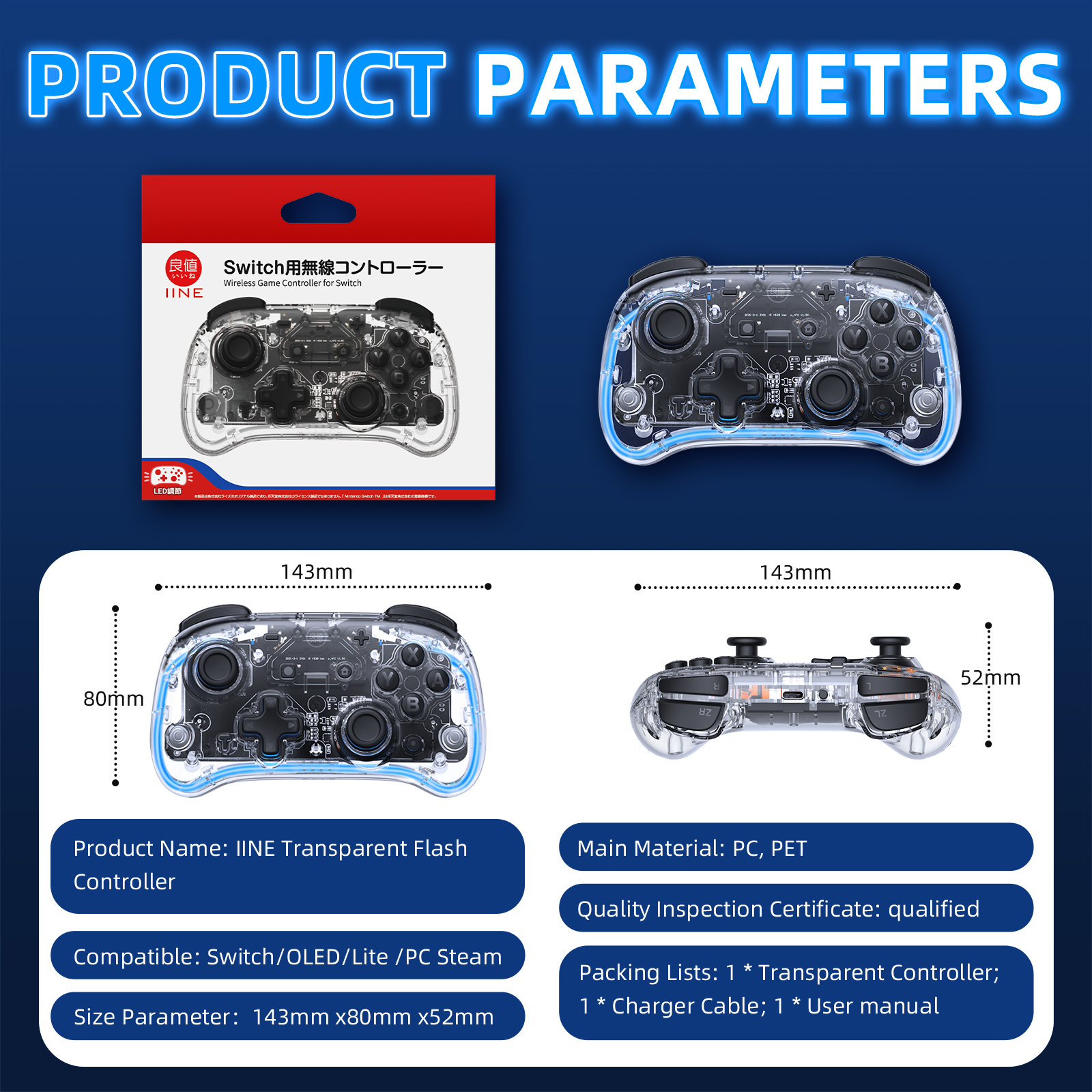 IINE Bluetooth Wireless Transparent Controller Wake up Function Game ...