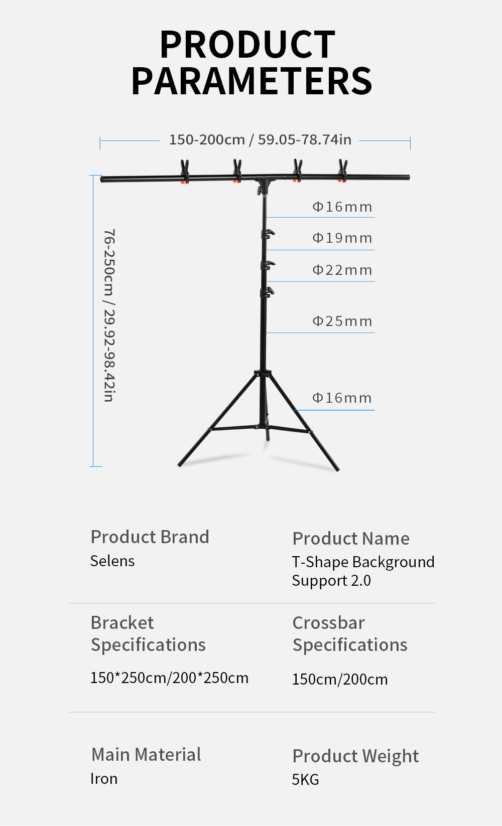 Selens Backdrop Stand T-Shape Stand Portable Adjustable Photo ...