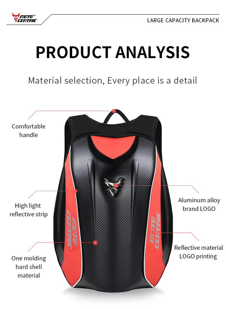 MOTOCENTRIC Motorcycle Backpack Helmet Bag Waterproof Carbon Fiber Moto ...