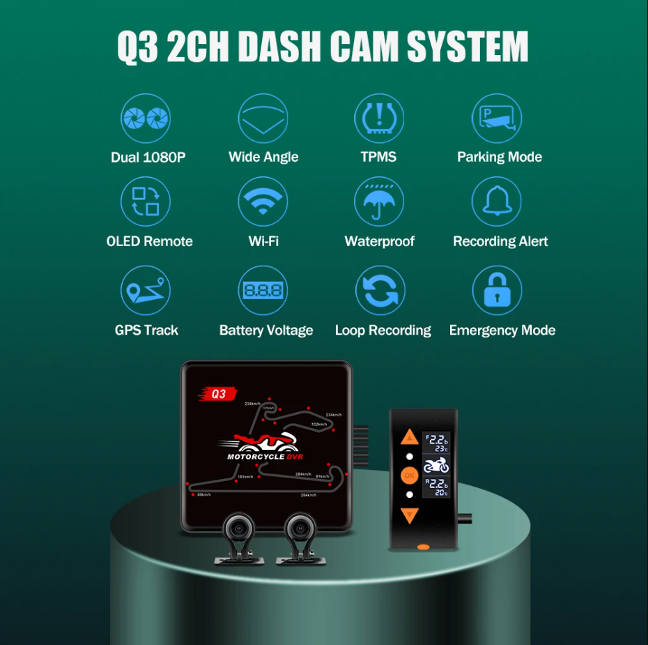 VSYS SYS WiFi motorbike Dash cam Dual 1080p FHD motorcycle DVR ...