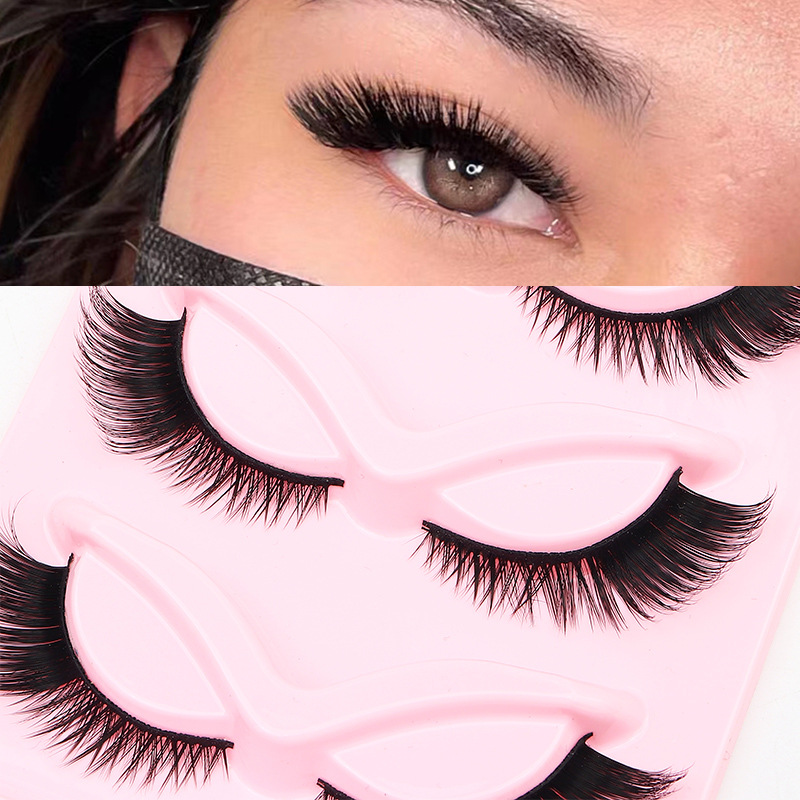 New Cat-Eye 3D Mink Eyelashes Curled Winged Natural Realistic Messy End ...