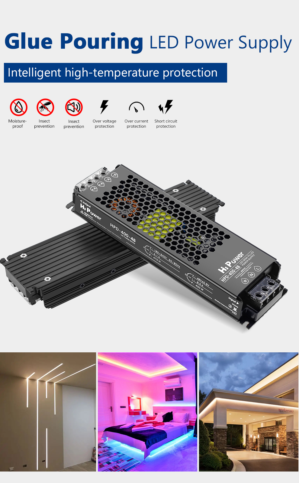 Glue Pouring LED Power Supply DC 12V 24V 48V Power Adapter 60W 100W ...