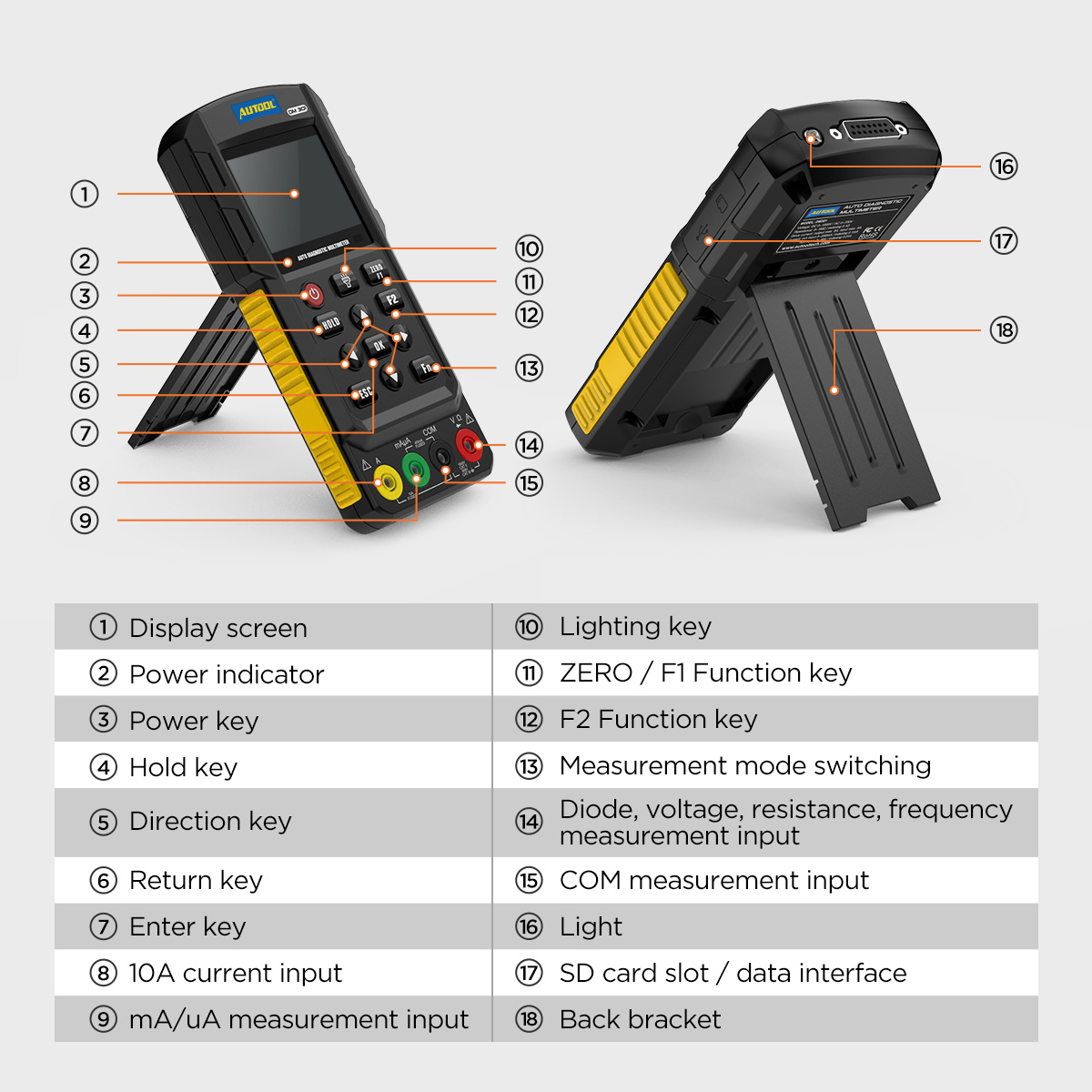 AUTOOL DM301 Automotive Diagnostic Multimeter Digital Multimeter DC/AC ...