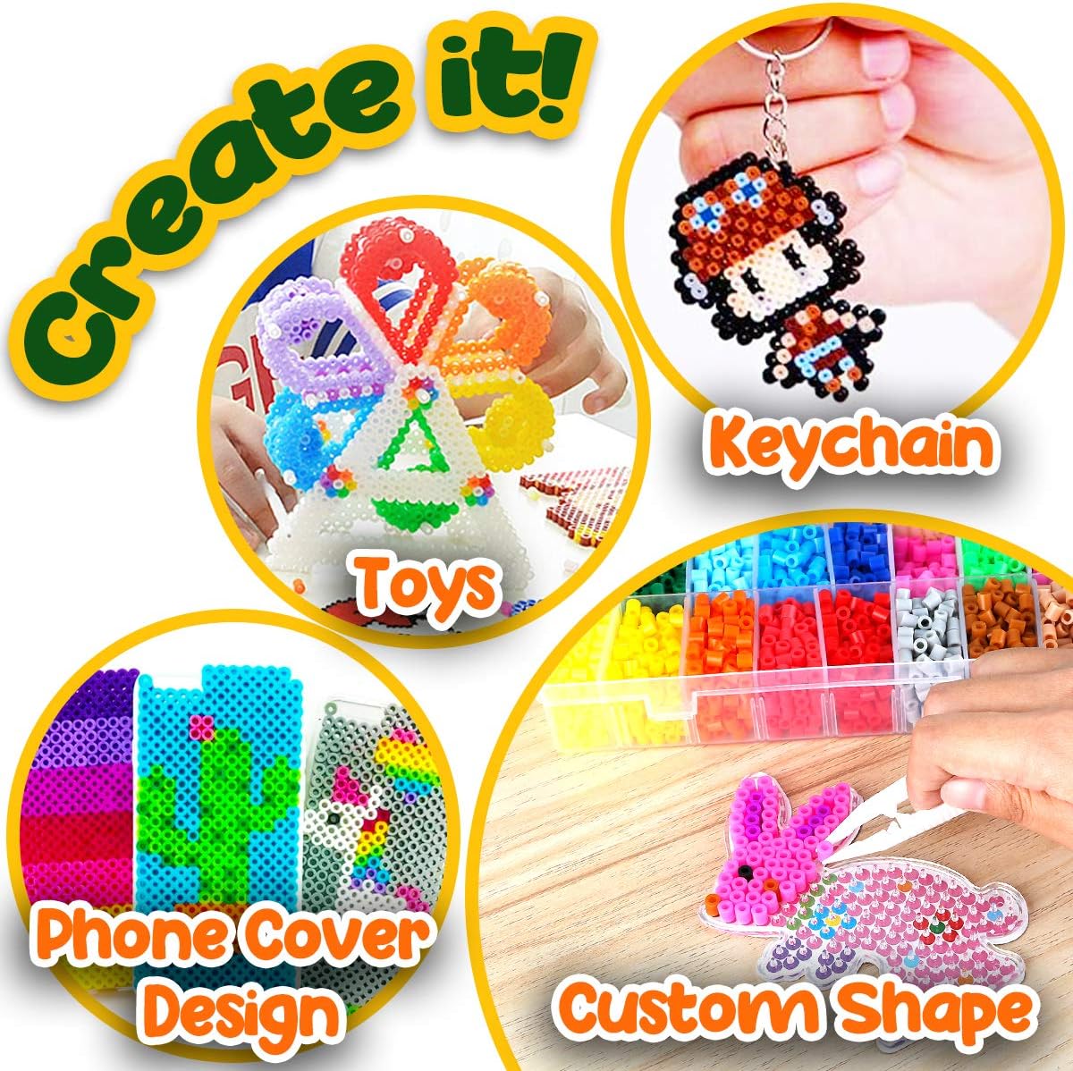 DIY Toy Fuse Beads Craft Kit 7000 PCs Kids Activity Gift Mainan Budak Perempuan Melty Fusion ...