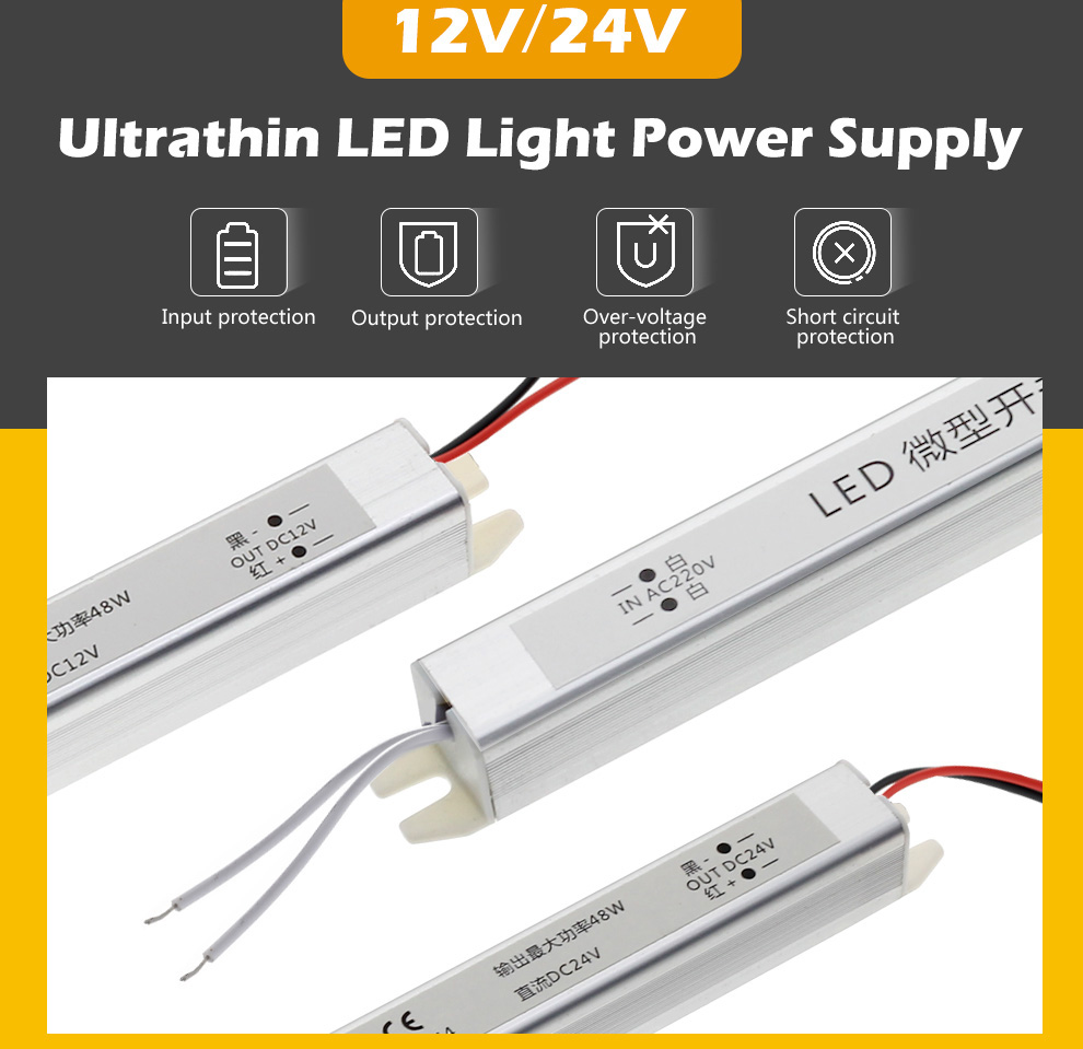 Ultrathin Switching Power Supply DC12V 24V 24W 36W 48W 60W 72W AC220V Lighting Transformer 1.5A ...