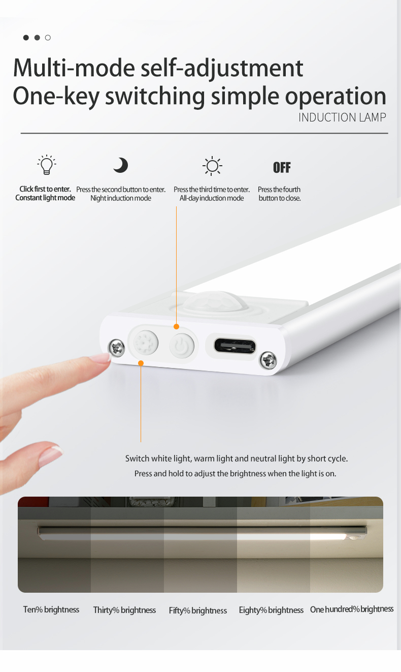 Smart Motion Sensor Light Tri-Colour Wireless Led Night Light Usb Type ...