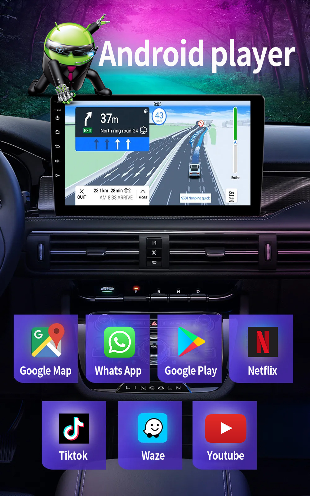 Car Android Player 7 9 10 inch (4GB RAM+32GB ROM) Quad Core MP5 player ...