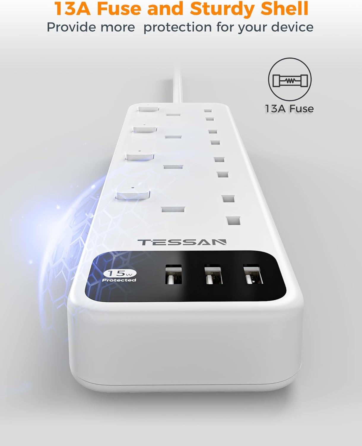 TESSAN Tower Extension Plug Tower Socket with USB+Type C, Surge ...
