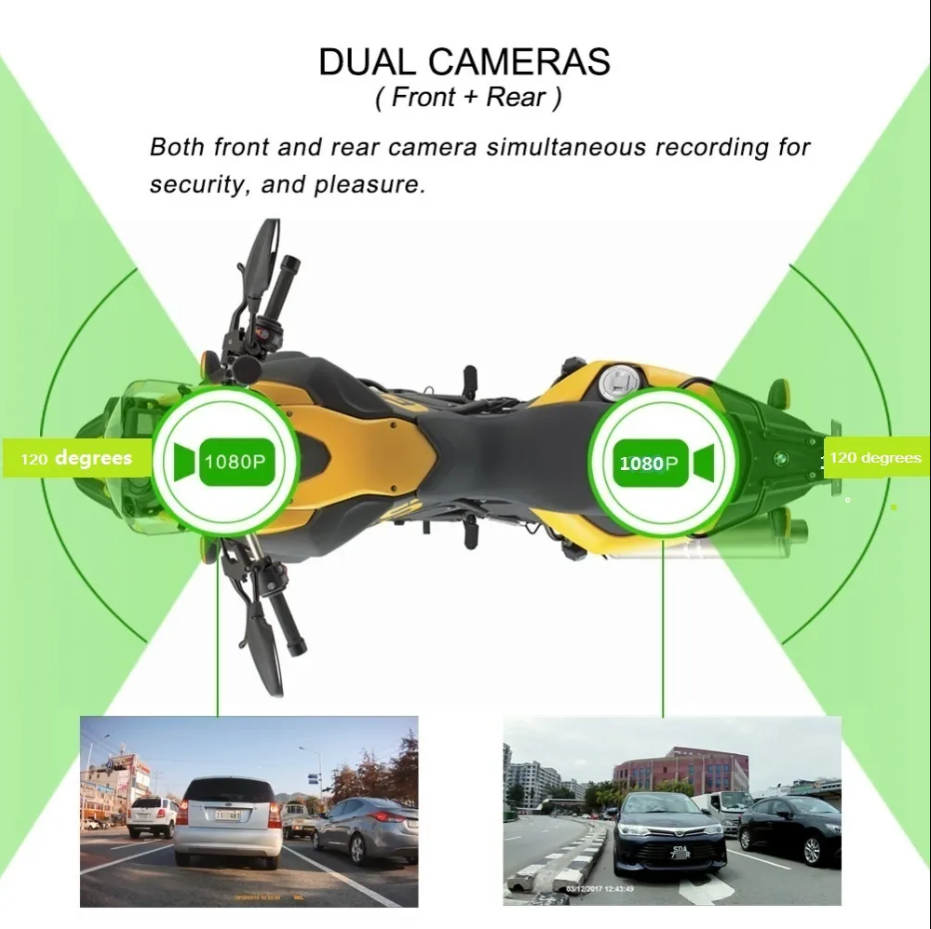 VSYS SYS Motorcycle DVR Dual lens 1080p Full HD resolution front and ...