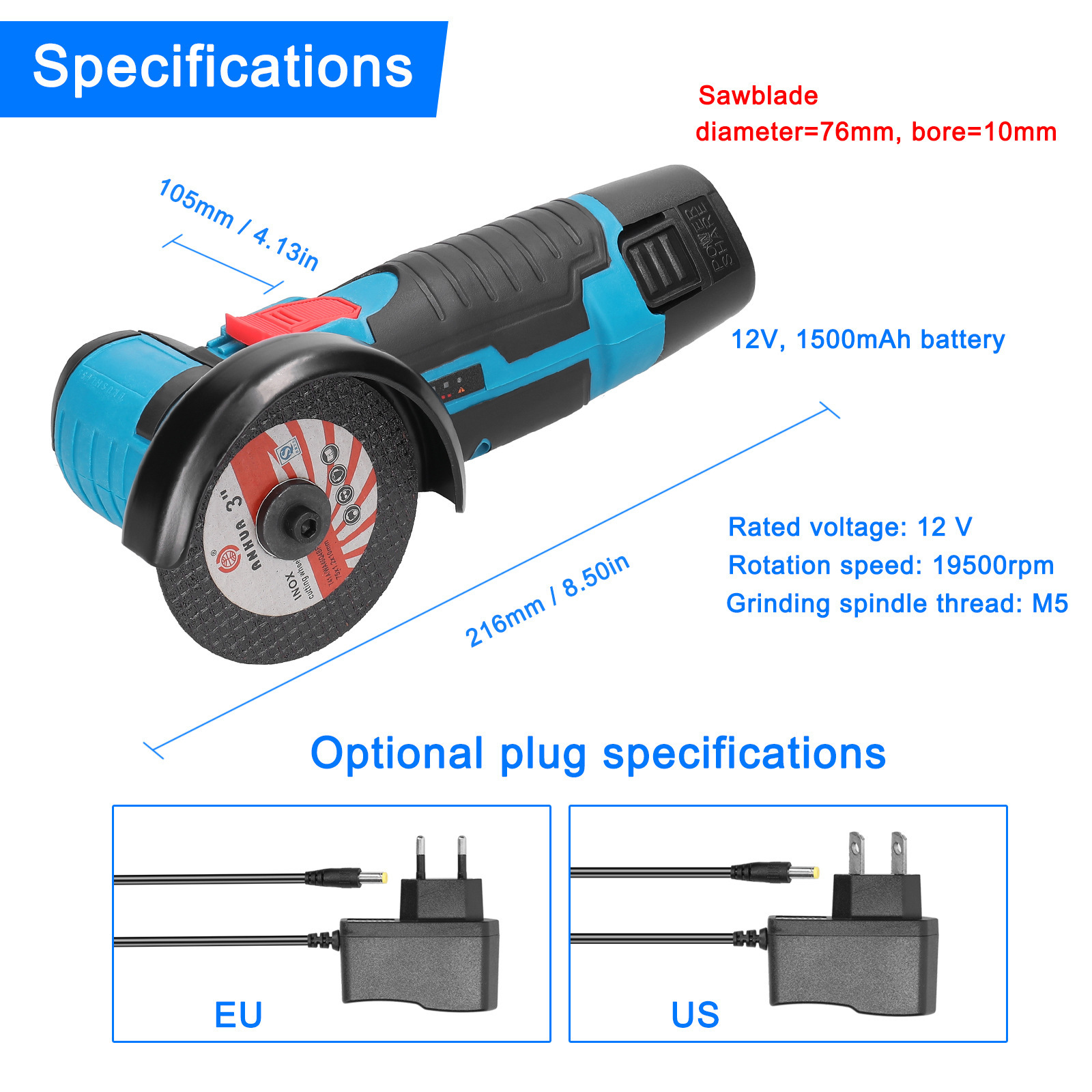 5-Year-Warranty 12V Cordless Electric Angle Grinder Rechargeable ...