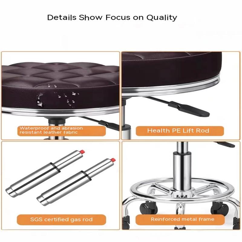 360 Swivel Round Stool Chair With Wheels Adjustable Height PU Bar Stool ...
