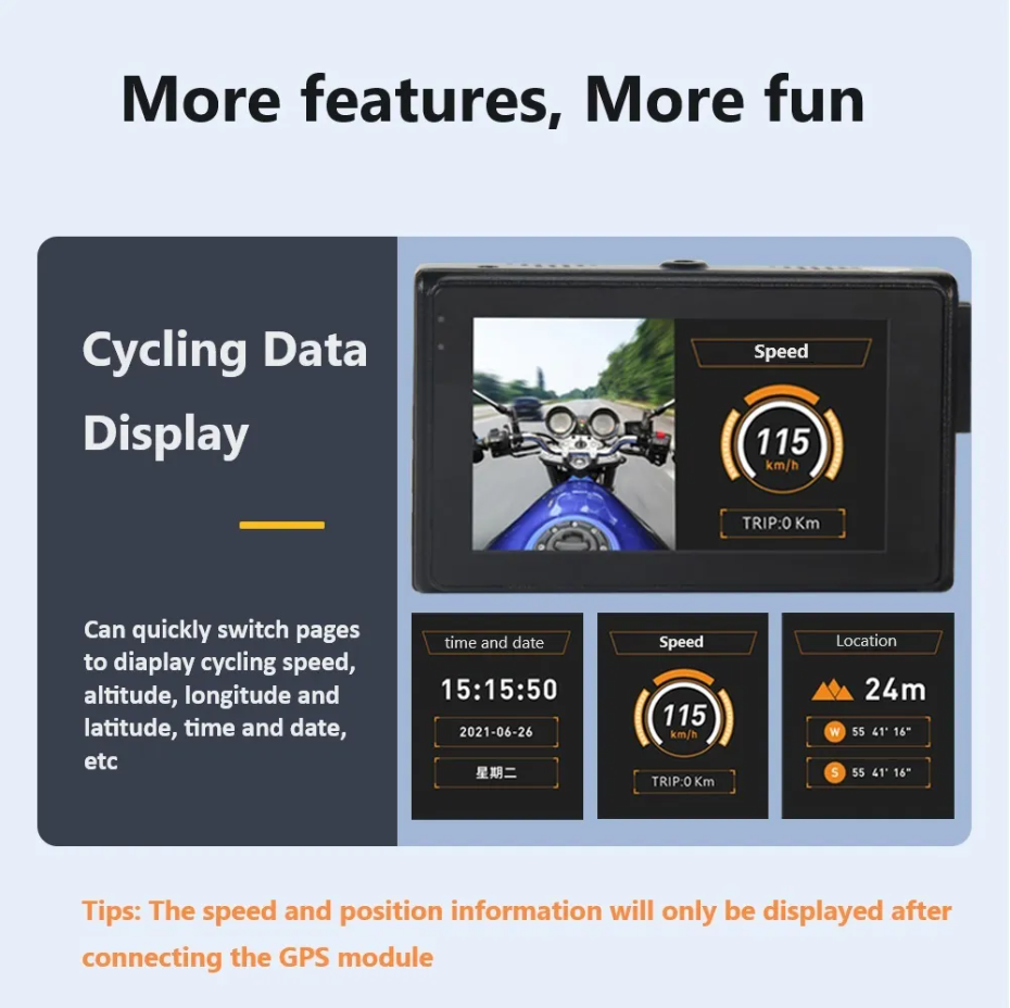 VSYS Motorcycle Dash Camera 3.0 Inch Front and Rear View 1080P FHD WiFi ...