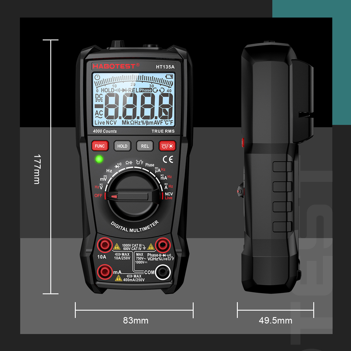 HABOTEST HT135 Digital Multimeter 4000 Counts AV/DC Voltage NCV ...