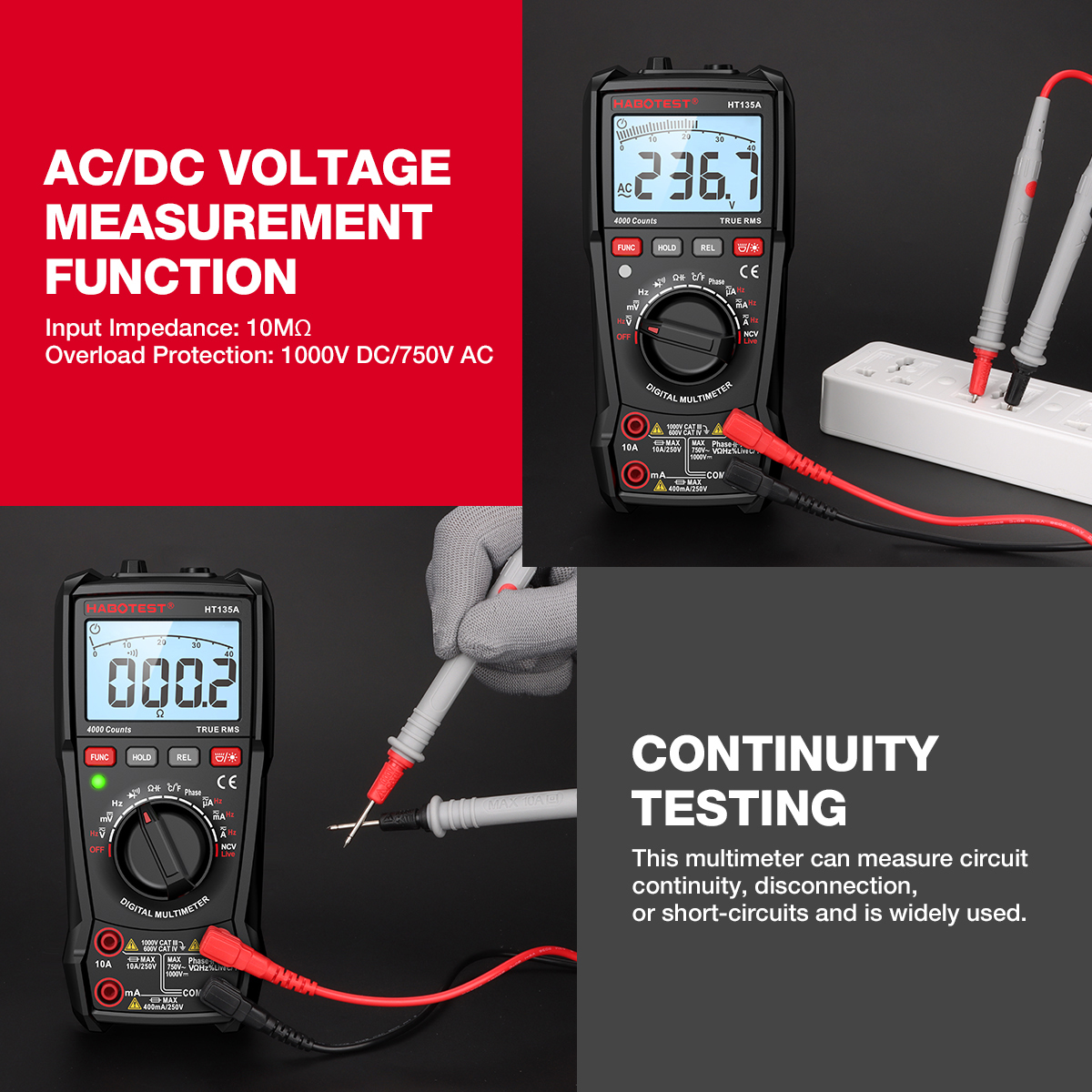HABOTEST HT135 Digital Multimeter 4000 Counts AV/DC Voltage NCV ...
