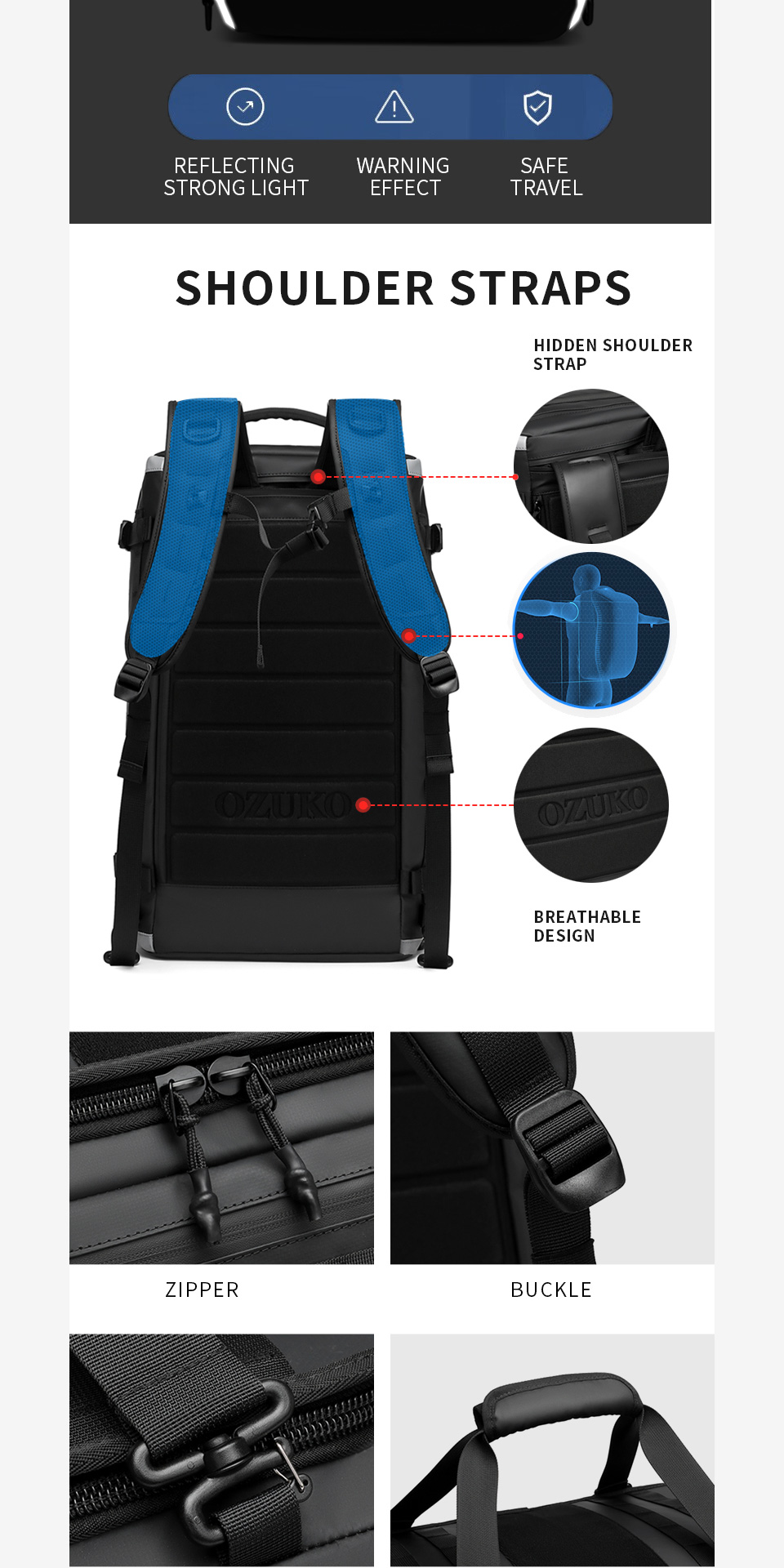 OZUKO Large Capacity Waterproof Travel Bag Multifunction Outdoor ...