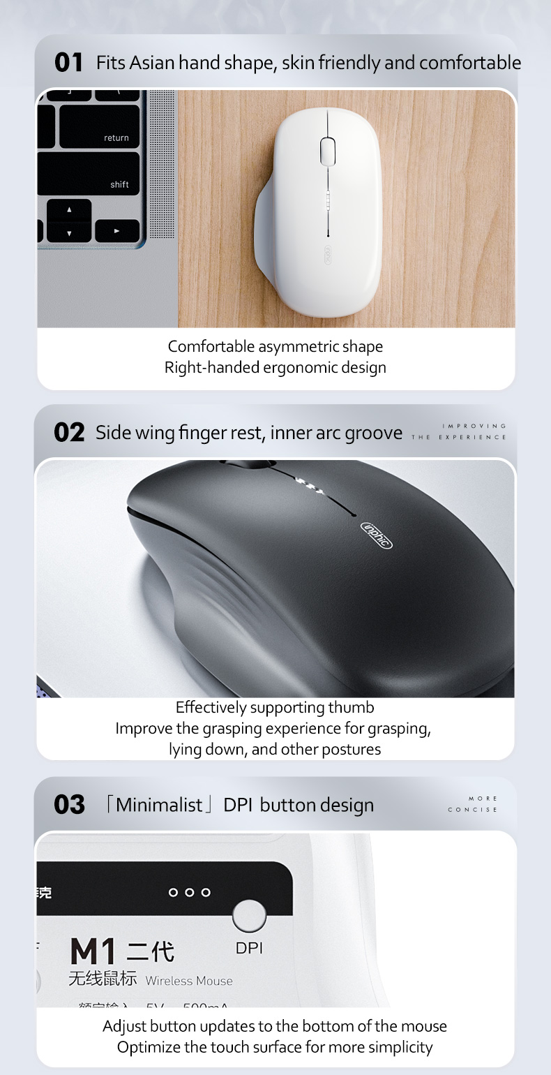 inphic M1 Wireless Mouse Rechargeable 2.4GHz Silent Mouse 1600DPI ...