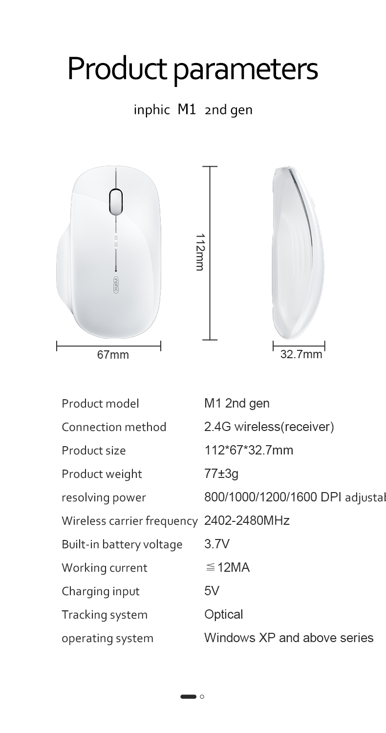 inphic M1 Wireless Mouse Rechargeable 2.4GHz Silent Mouse 1600DPI ...