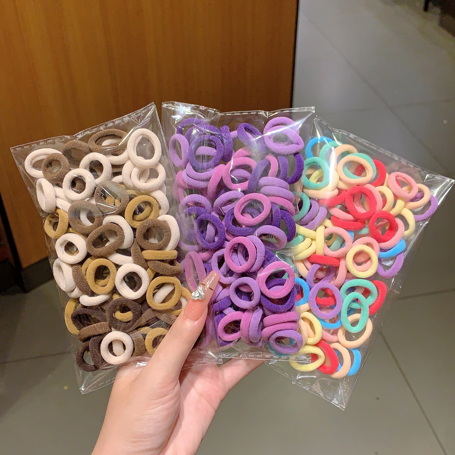 100 Pieces Seamless Hair Tie Does Not Hurt Hair Rubber Band Candy Color ...