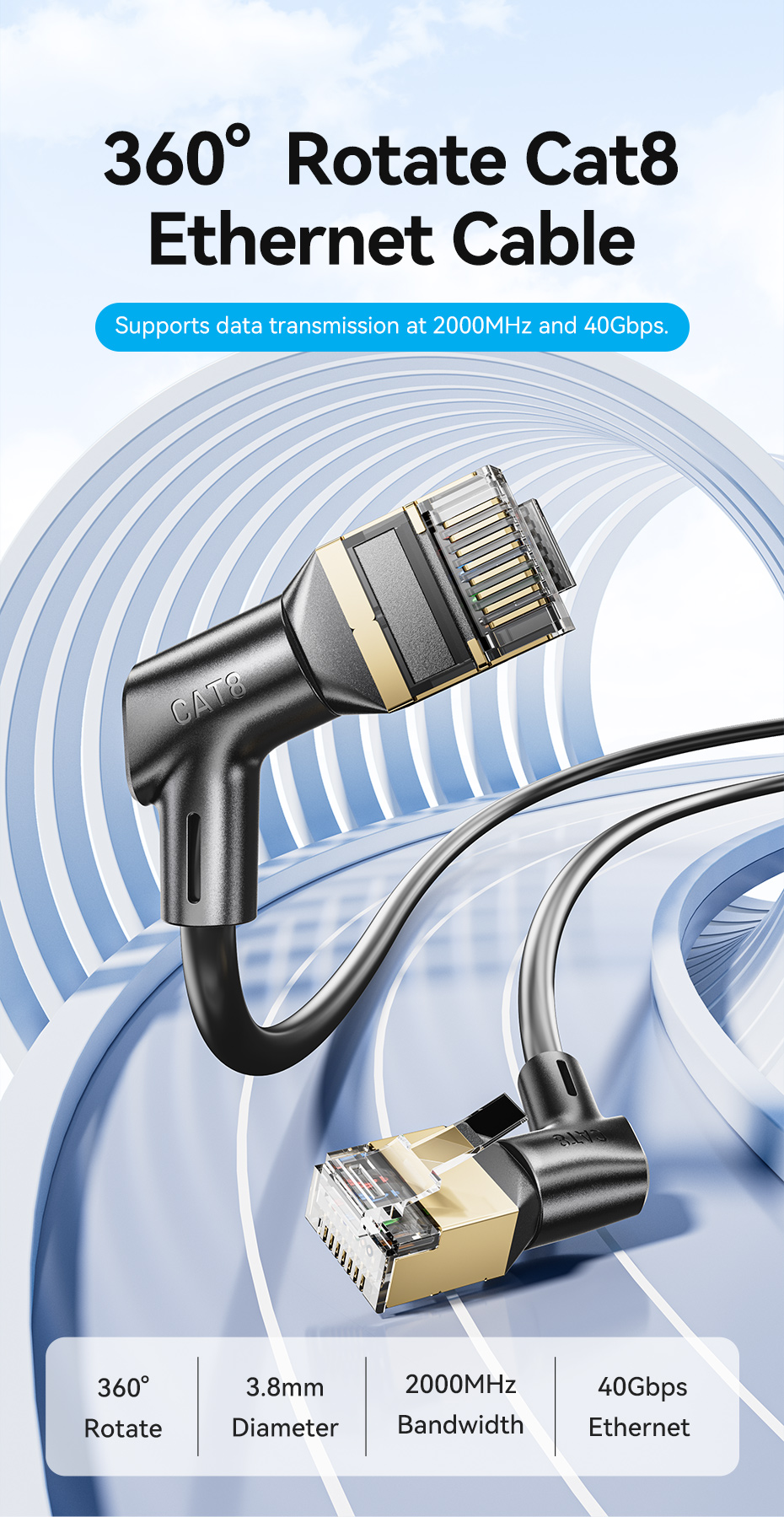 Vention Ethernet Cable Cat 8 40Gbps Super Speed SFTP Cat8 40Gbps 2000MHz CAT 8 Networking 360 ...