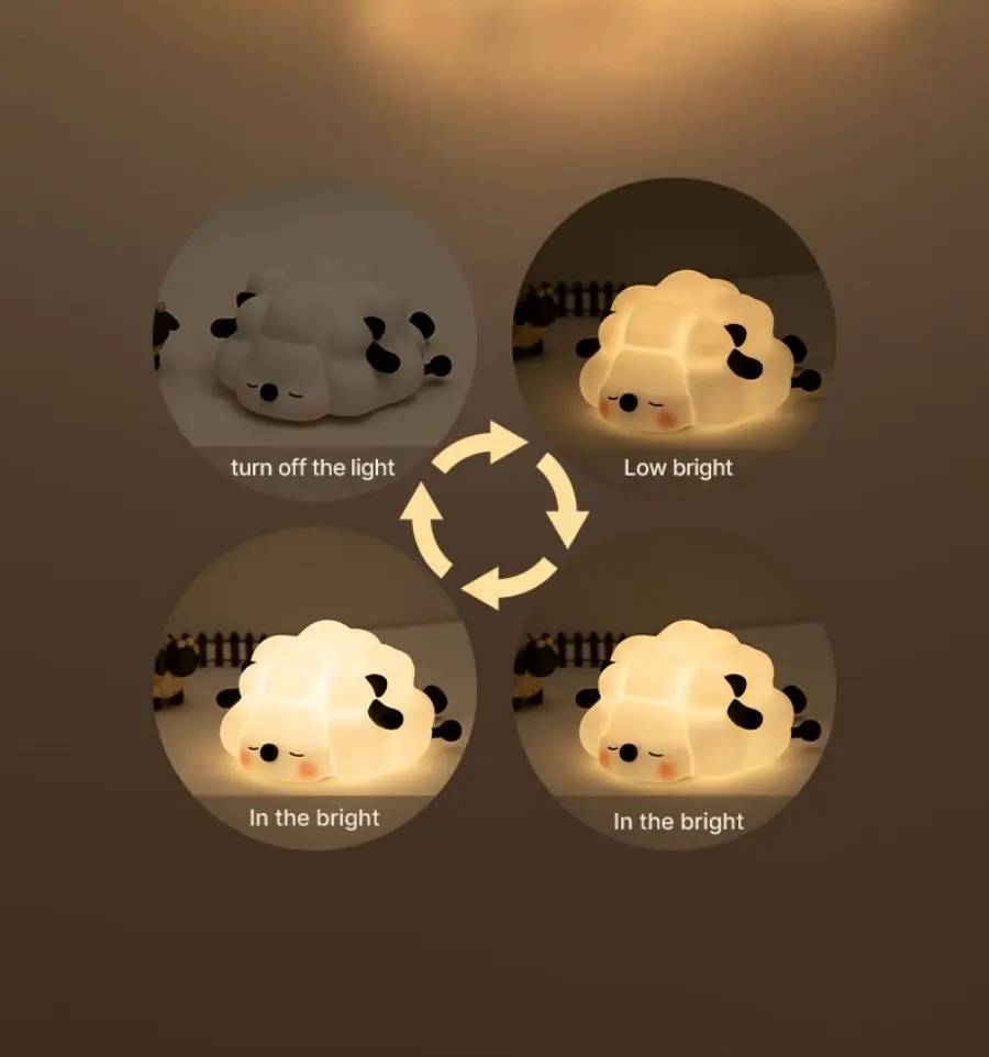 LED Night Lights Cute Sheep Panda Rabbit Silicone Desk Lamp Touch ...