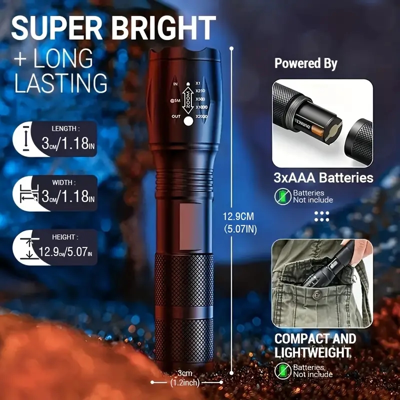 LED Flashlight Rechargeable Torch Light Super Bright Pen Light with ...
