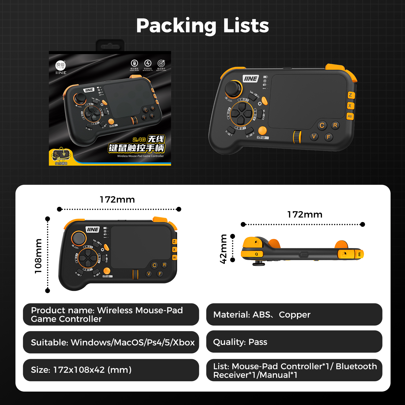 IINE Upgrade Wireless Mouse-Pad Game Controller As Keyboard and Mouse ...