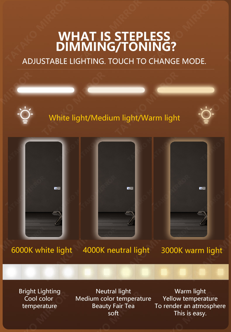 Smart LED full body mirror with tricolor light human body sensing ...