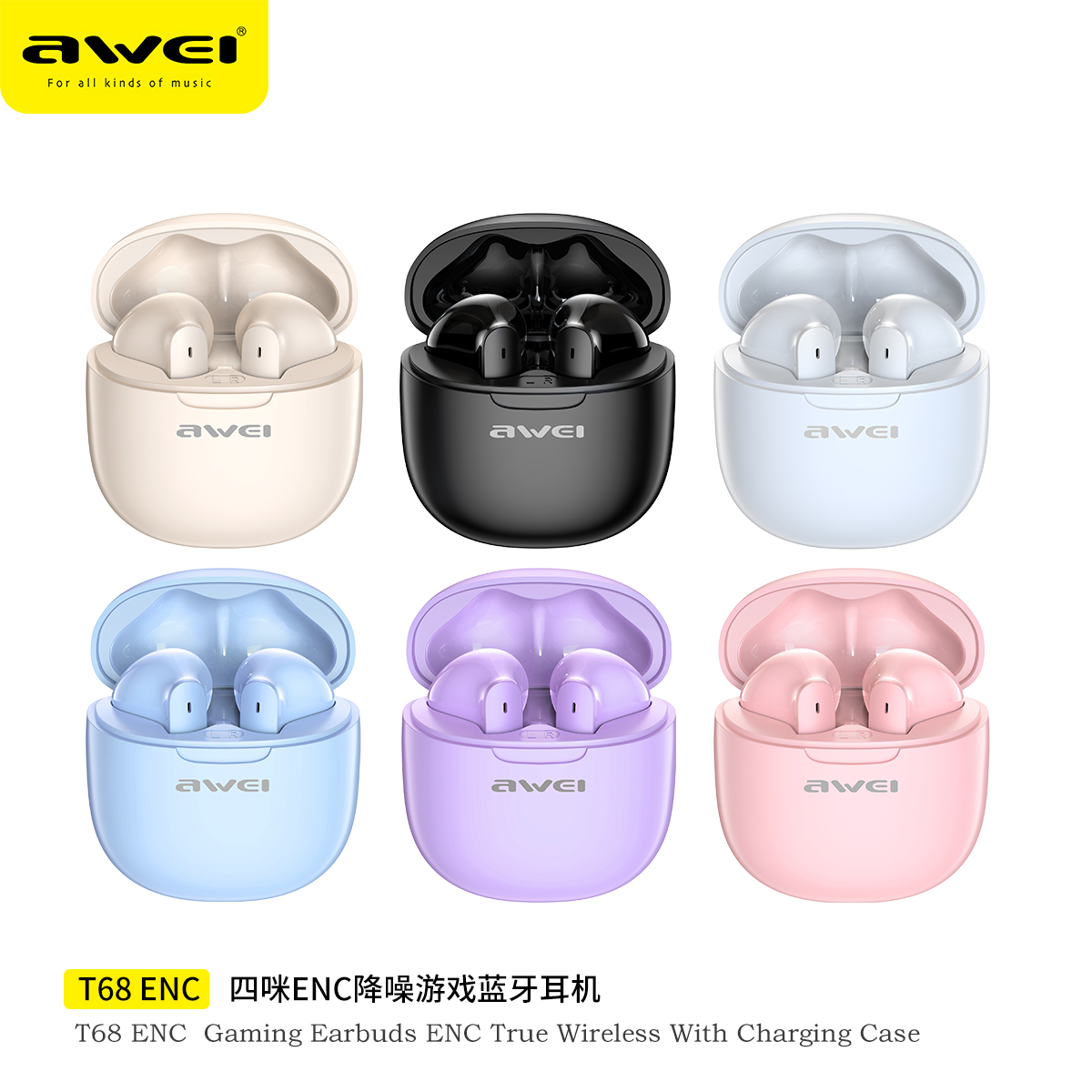 Awei T68 ENC Noise Cancelling Earbuds Bluetooth 5.3 Wireless Earphone ...