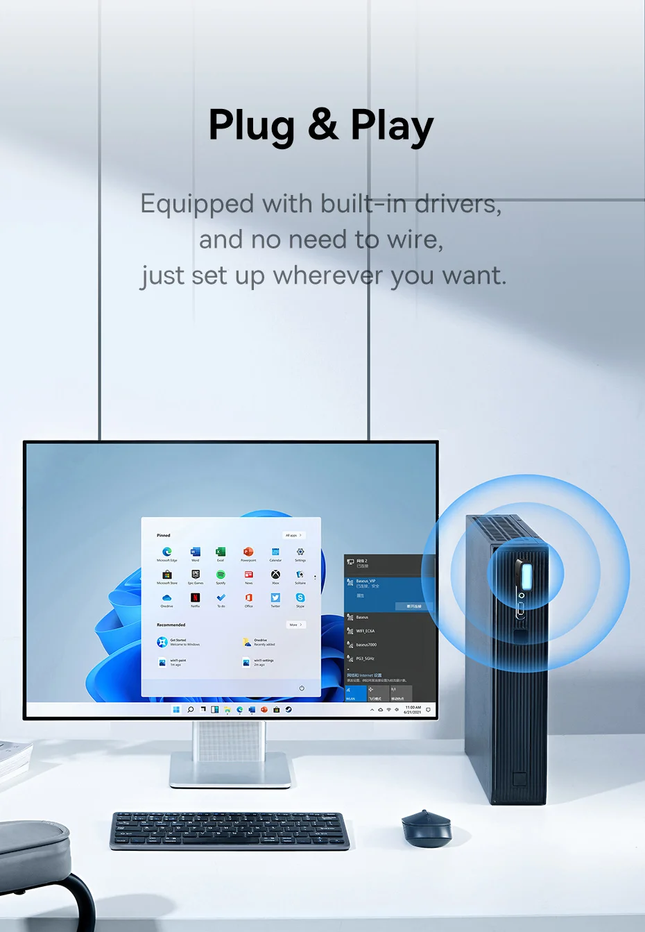 Baseus WiFi Adapter 2.4G&5G USB Wireless LAN Network Card WiFi Receiver ...