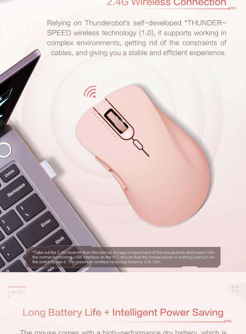 Thunderobot ML101 Wireless Mouse Noise Reduction 2.4G with USB Nano ...