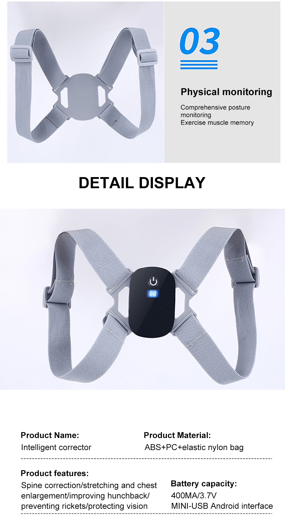 INSMART Support Back Shoulder Hunchback Induction Correction Strap ...