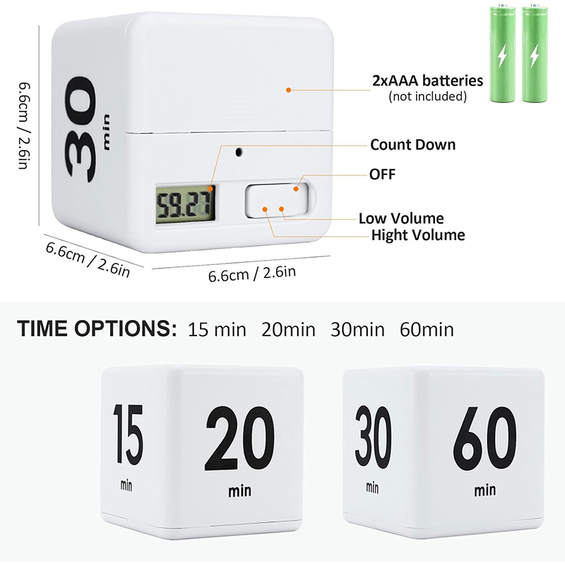 KIPRUN Cube Timer, Digital Kitchen Timer Countdown Alarm, Time ...