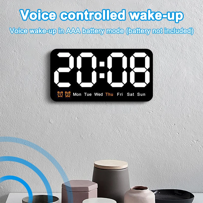 Digital Wall Clock 9" LED Digital Alarm Clock Large Display with 12/24H ...