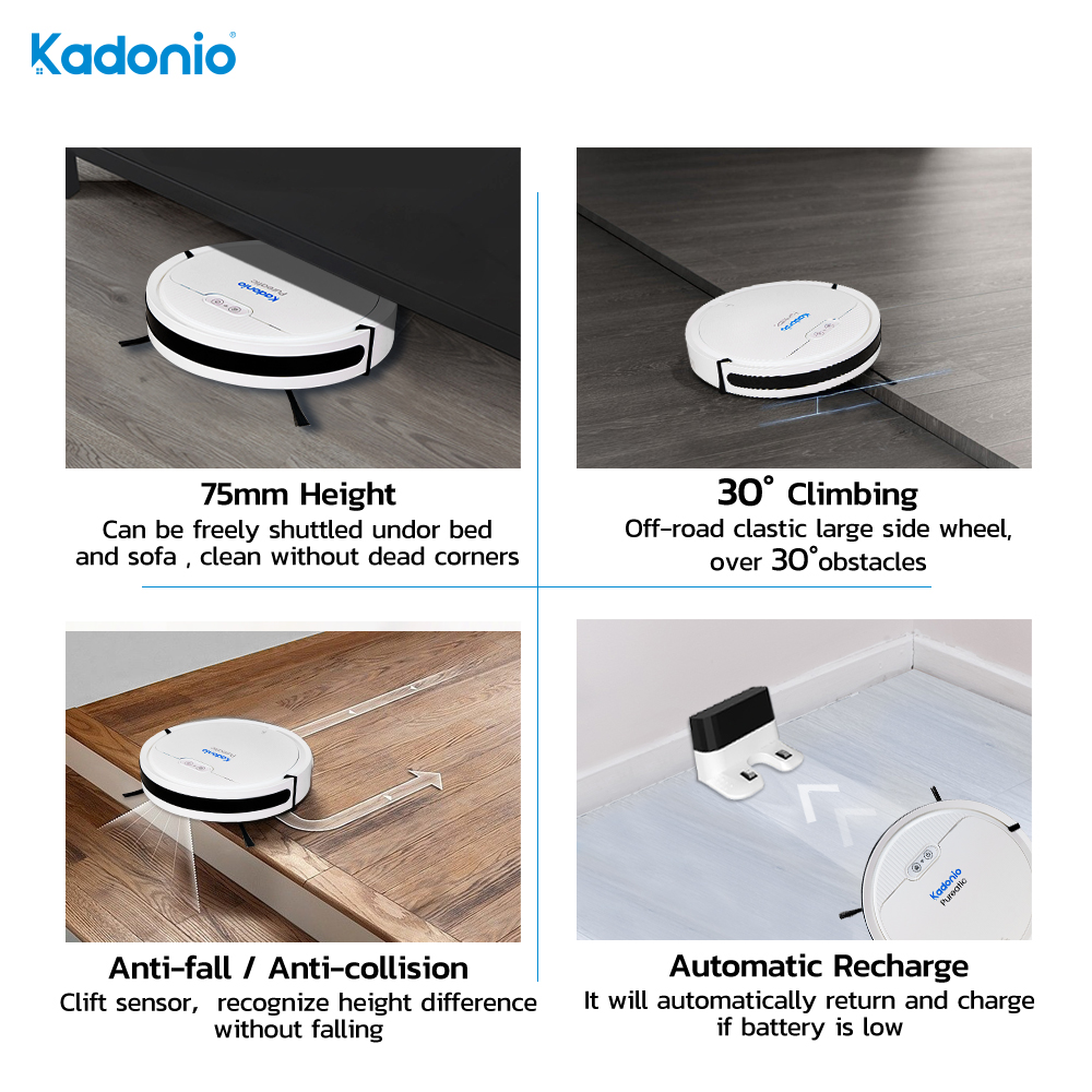 Kadonio Smart Robot Vacuum Cleaner and mop 3000PA Powerful，Remote and ...