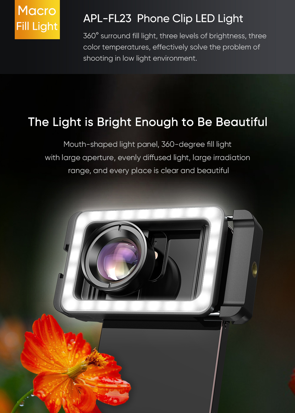 APEXEL 4K HD Macro Lens CPL Lens LED Light SetMore professional micro ...