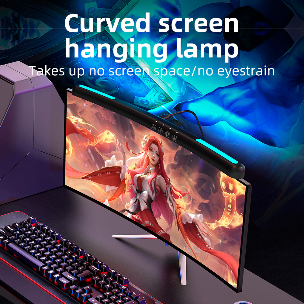 CANMEIJIA LED Computer Monitor Screen Hanging Light Bar 3 Colors Curved ...