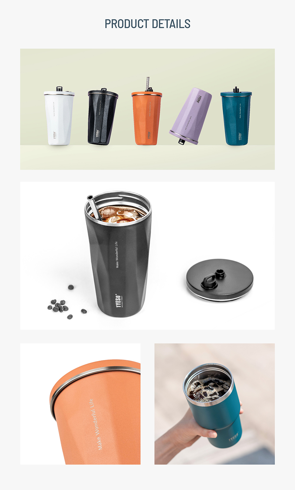 【Local Delivery】Original Tyeso Coffee Mug Vacuum Insulated Bottle Tumbler with Straw Stainless ...