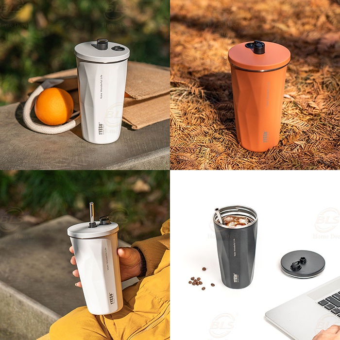 【Local Delivery】Original Tyeso Coffee Mug Vacuum Insulated Bottle Tumbler with Straw Stainless ...
