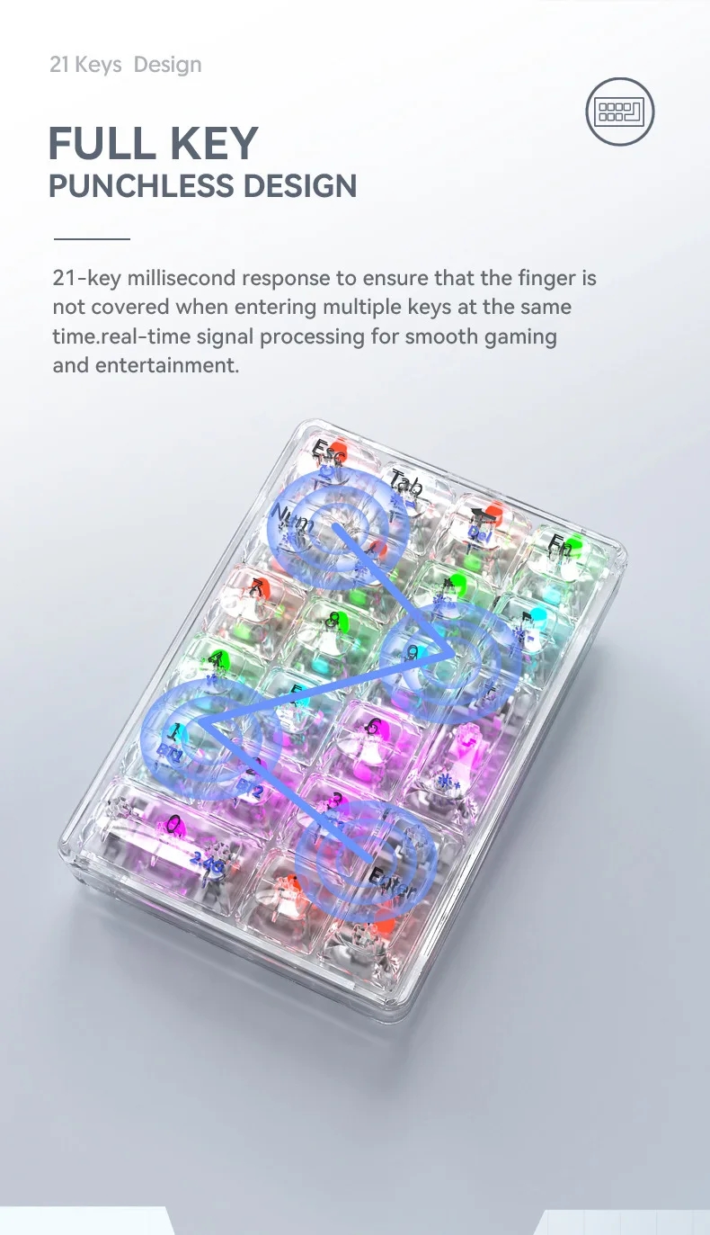 Attack Shark K21 Number Keypad 21keys 3-mode Wireless Transparent ...