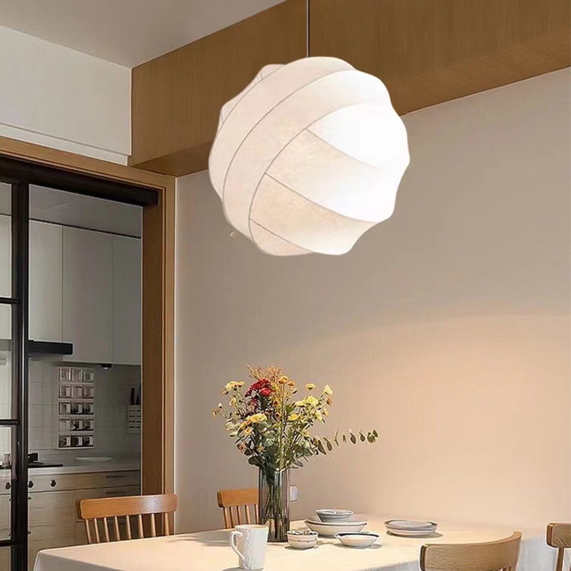 LAMPU GANTUNG WABI-SABI FABRIC LAMPSHADE CHANDELIER CEILING LIGHT BAR ...