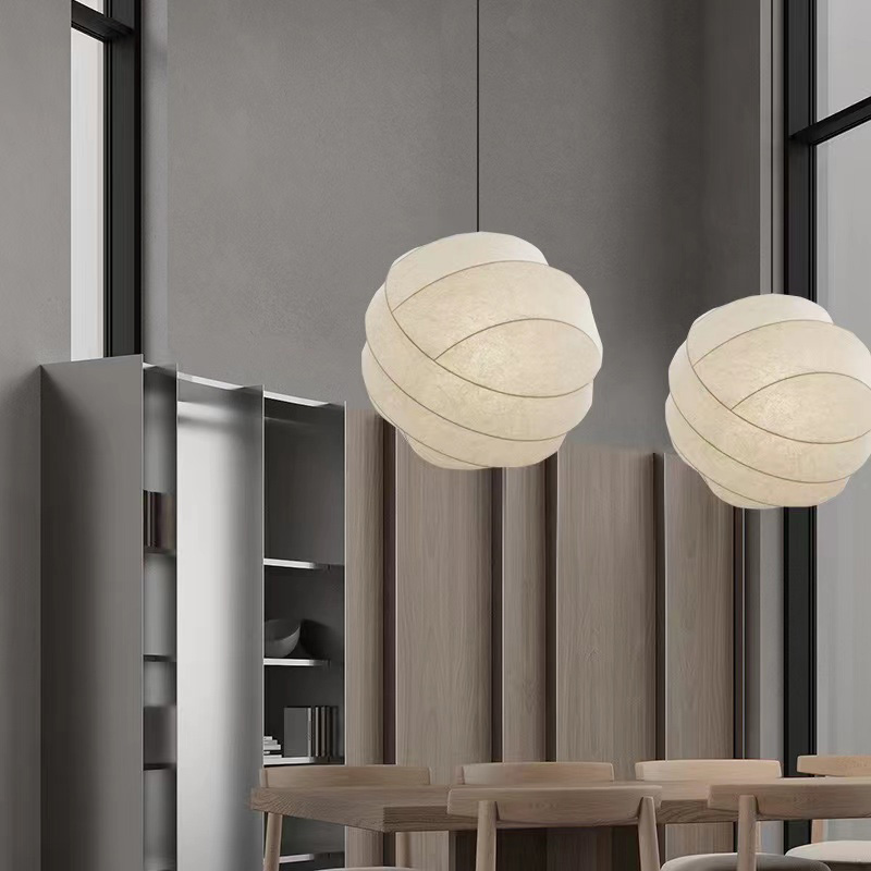 LAMPU GANTUNG WABI-SABI FABRIC LAMPSHADE CHANDELIER CEILING LIGHT BAR ...