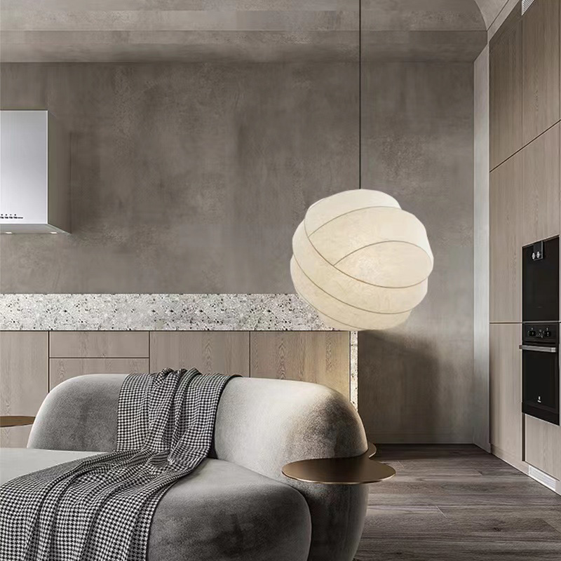 LAMPU GANTUNG WABI-SABI FABRIC LAMPSHADE CHANDELIER CEILING LIGHT BAR ...