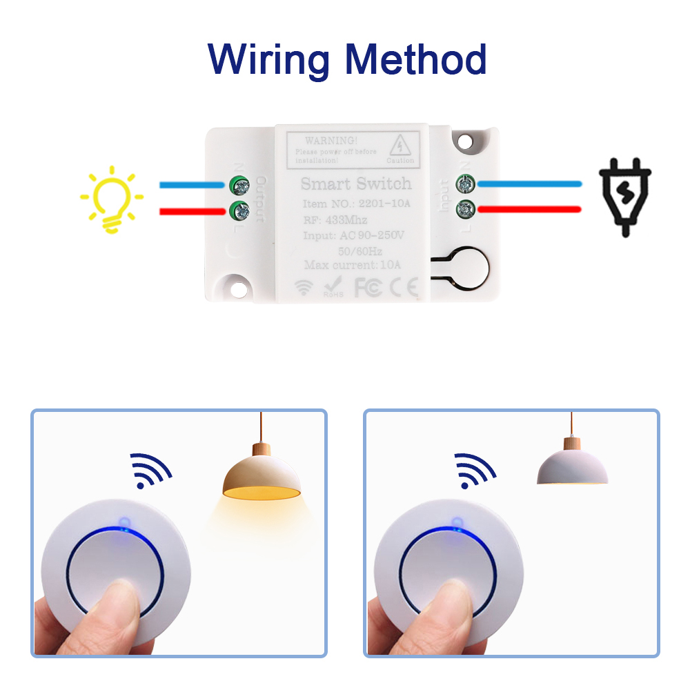 Wireless Remote Control Switch 433MHz Rf Push Button Switch 10A 220V ...
