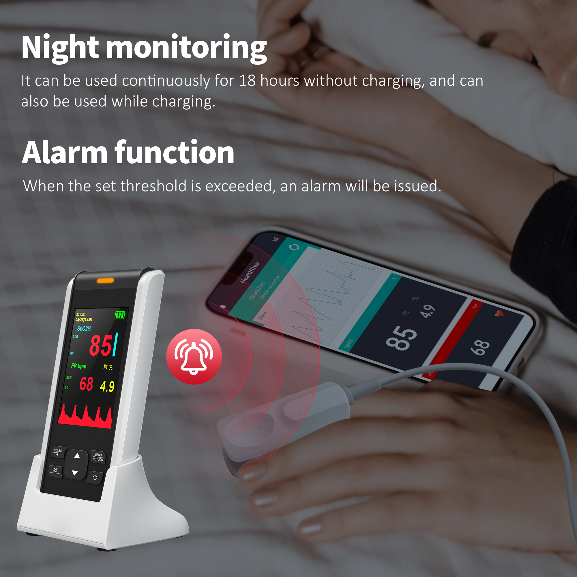 HealthTree Medical Handheld Pulse Oximeter Bluetooth APP Control ...
